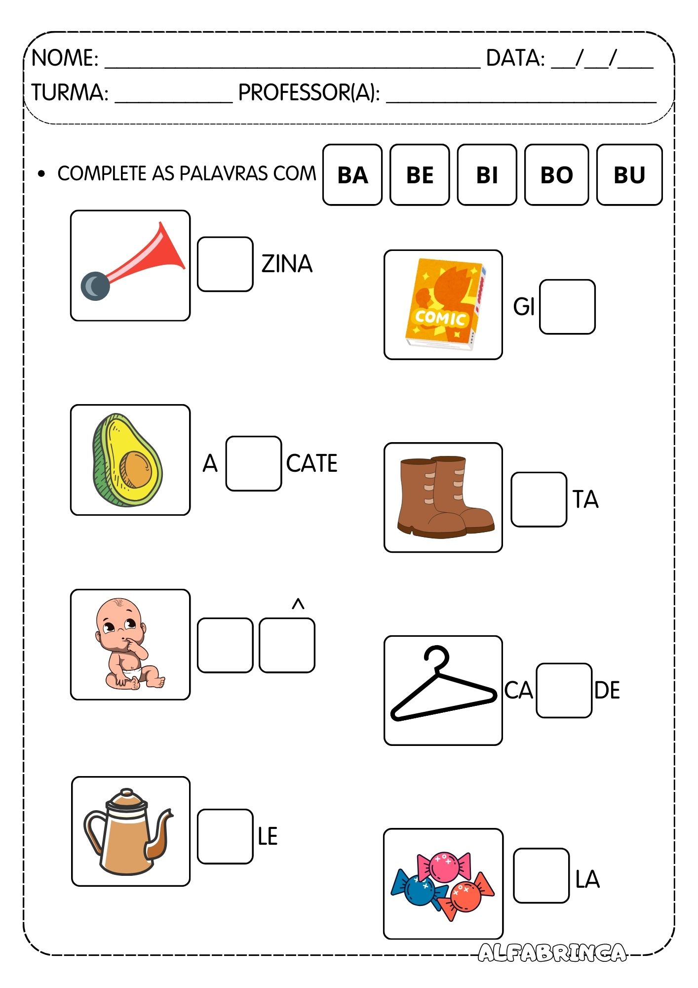 Ba Be Bi Bo Bu - Atividades Família Silábica - Alfabrinca