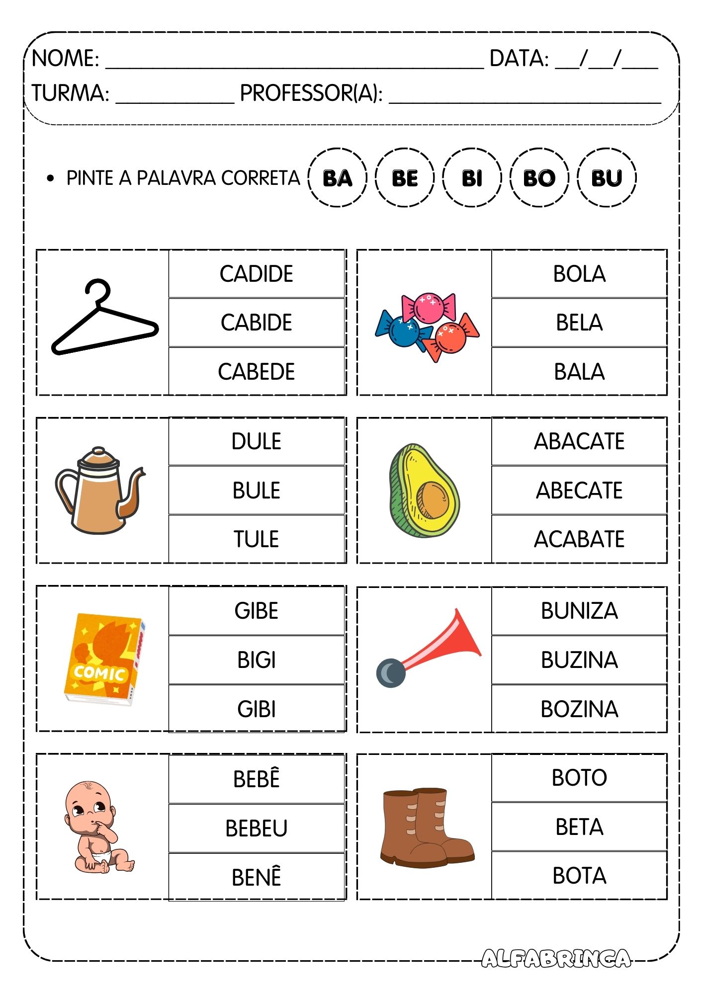 Ba Be Bi Bo Bu - Atividades Família Silábica - Alfabrinca