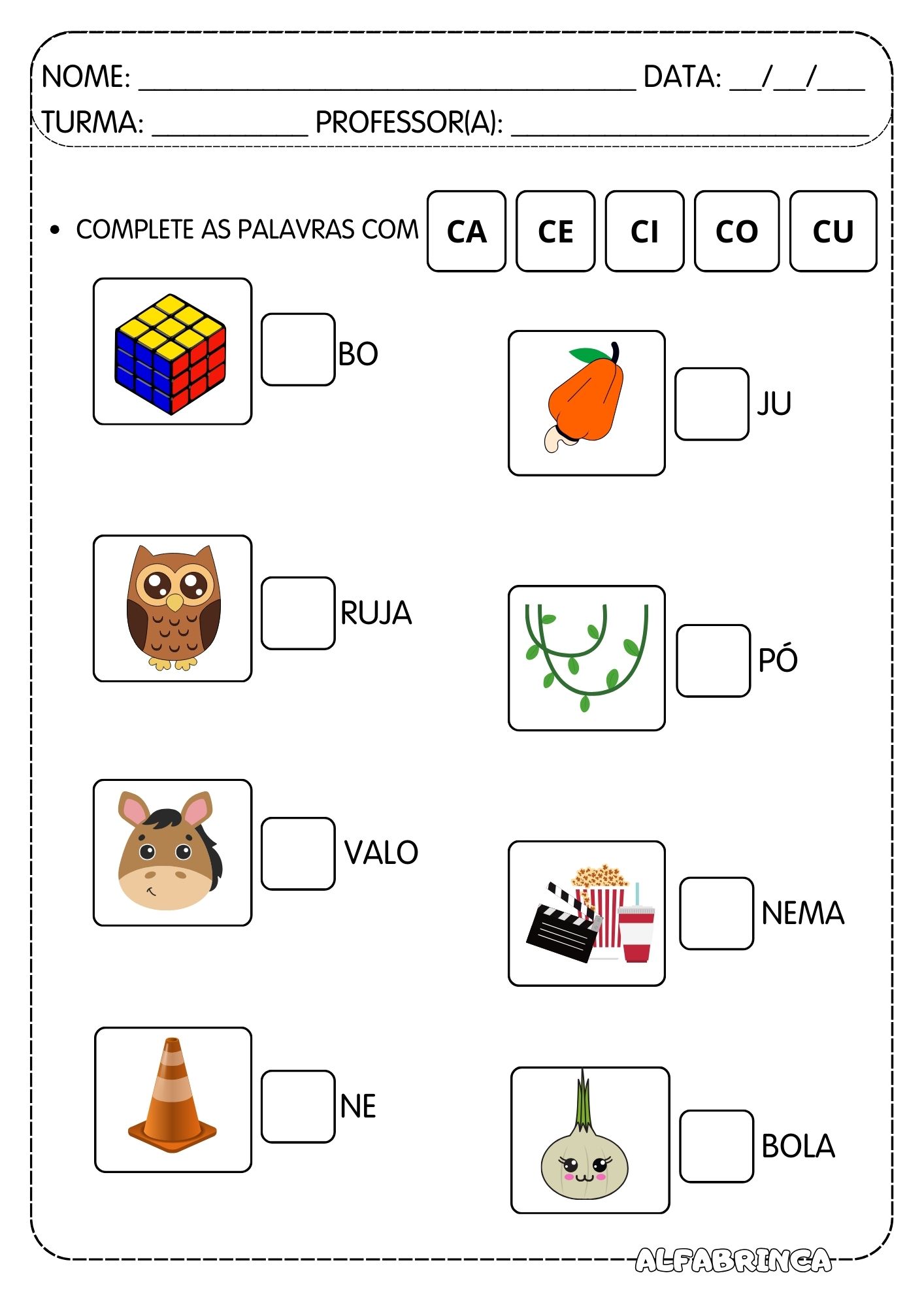 Ca Ce Ci Co Cu - Família Silábica - Alfabrinca
