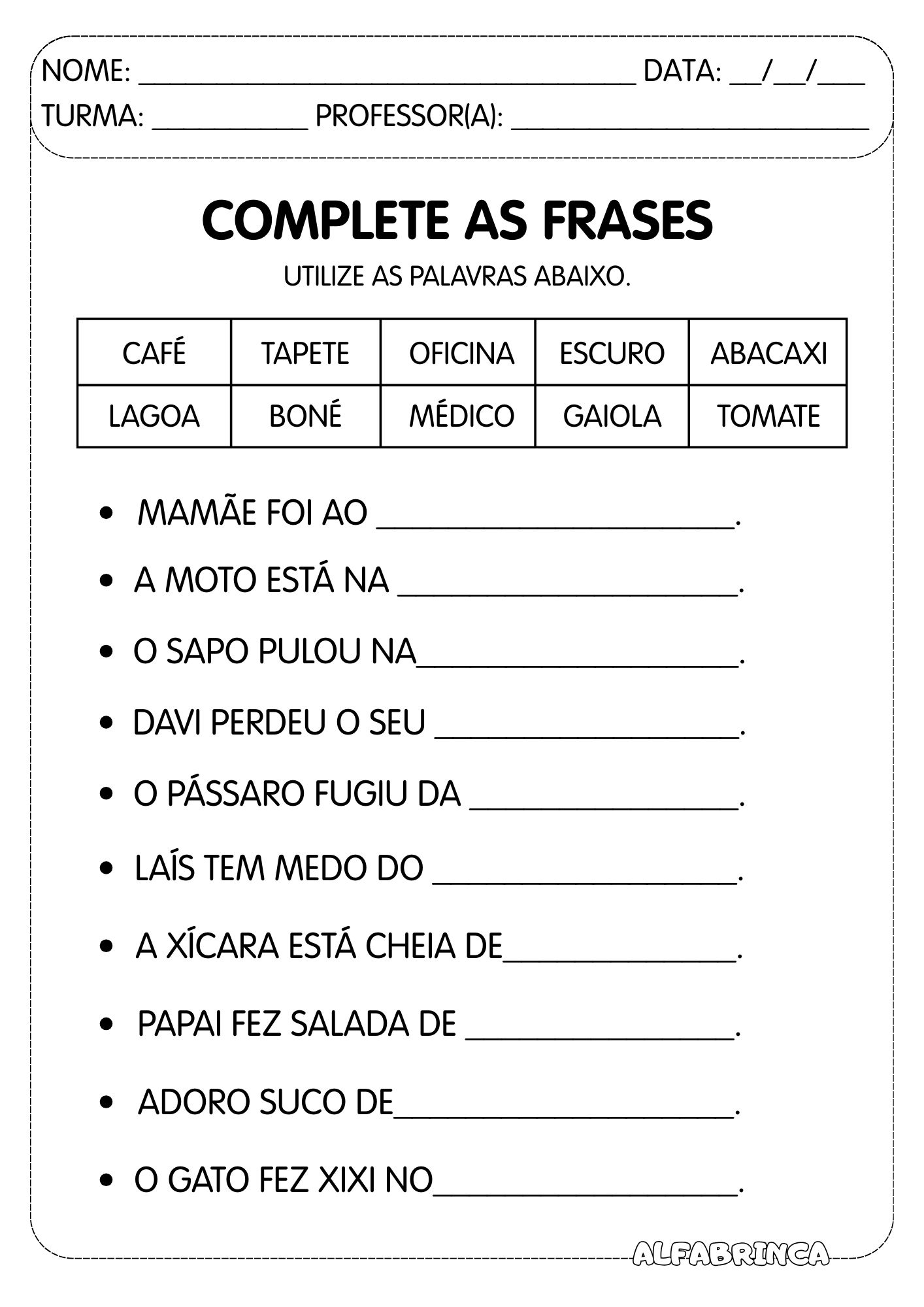 Completar frases - Alfabrinca