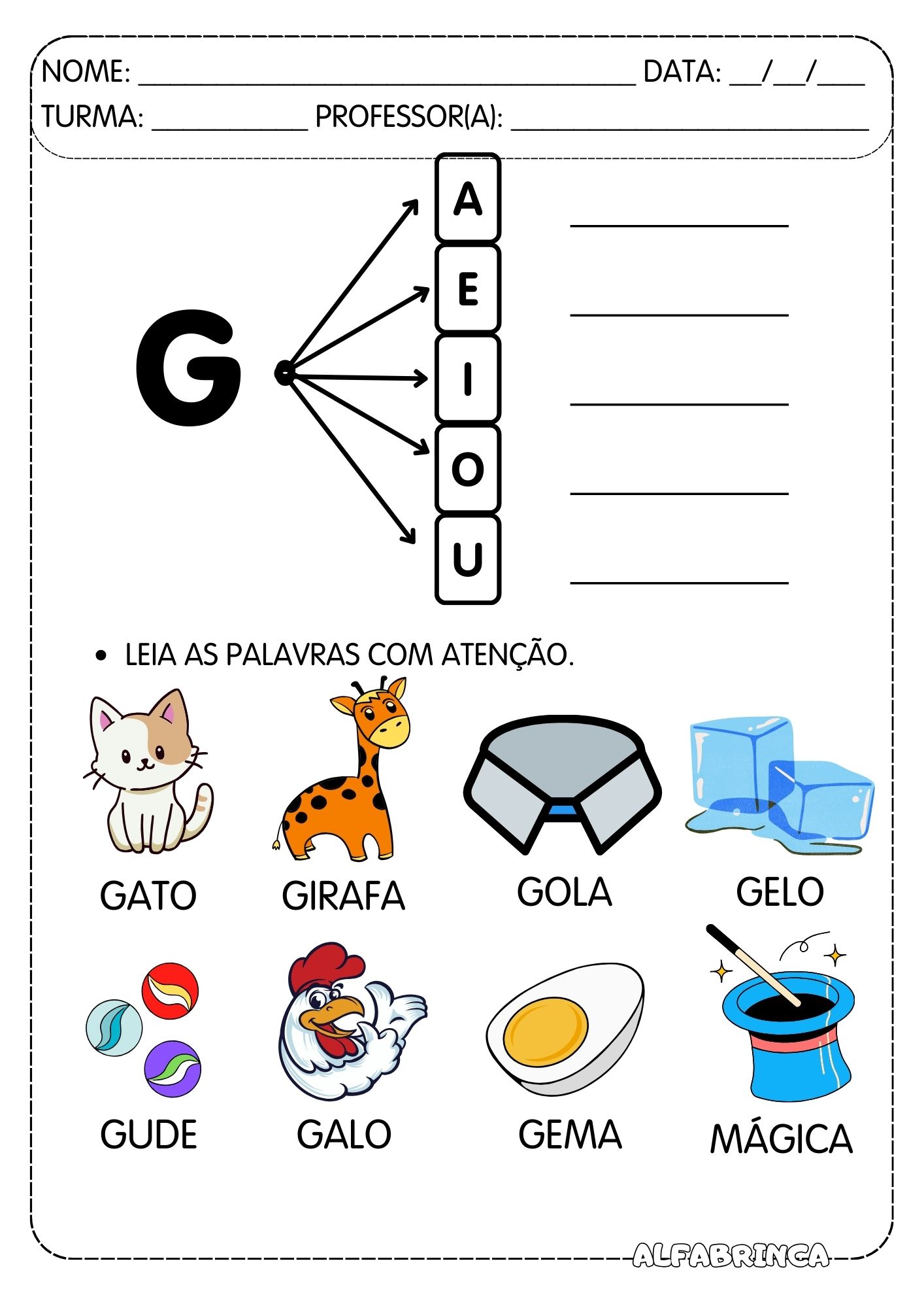 Atividades para trabalhar sílabas GA GE GI GO GU prontas para imprimir ...