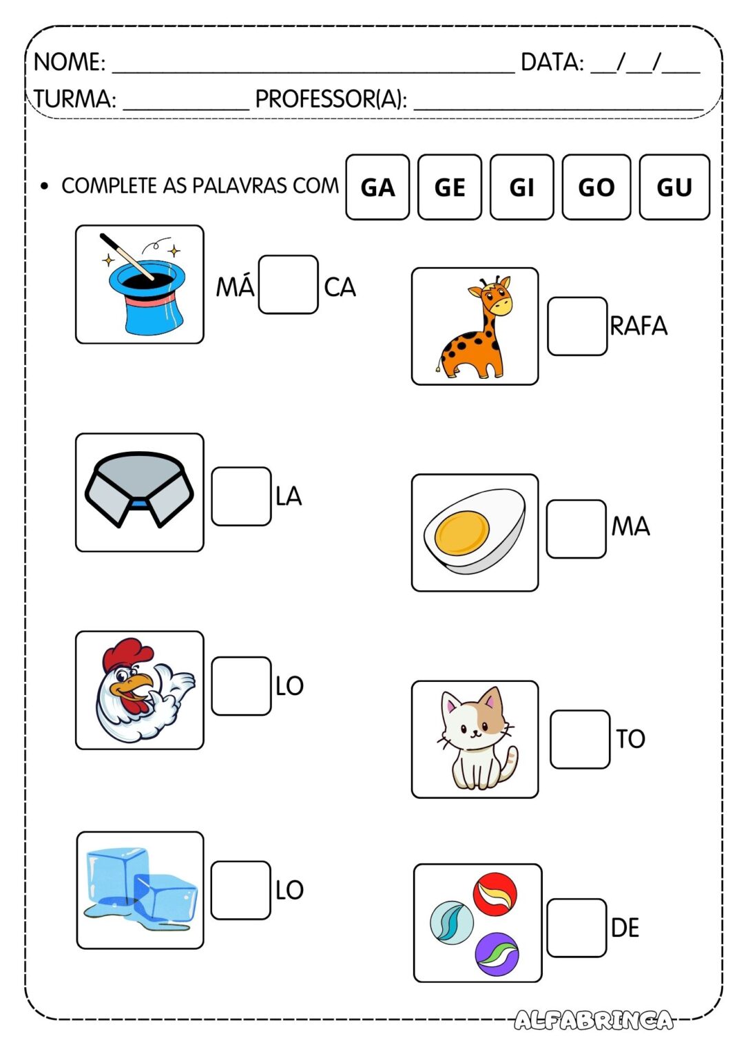 Atividades para trabalhar sílabas GA GE GI GO GU prontas para imprimir ...