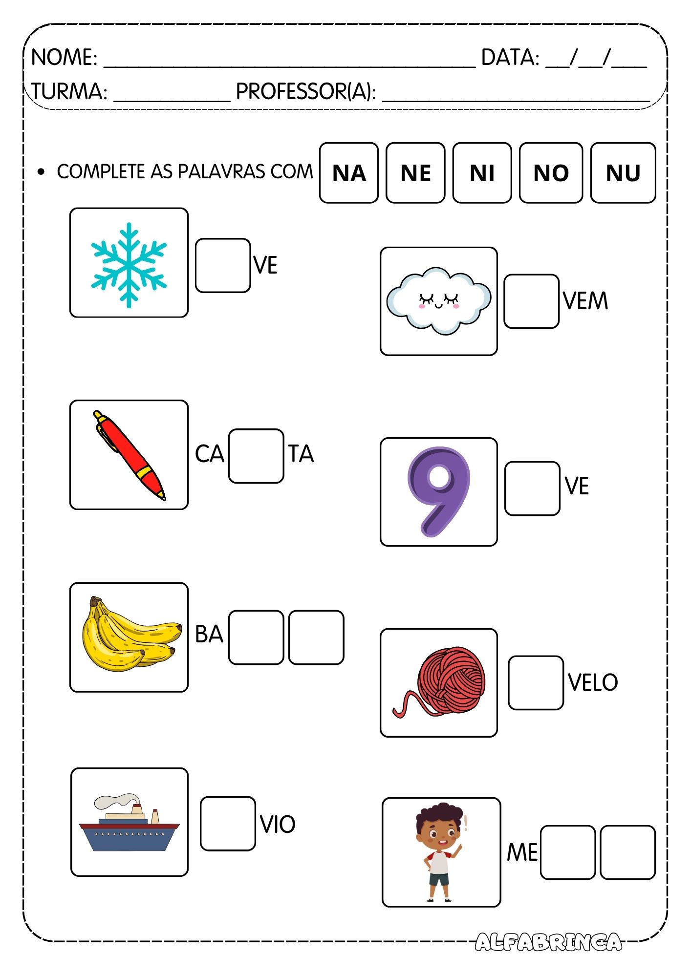 Atividades Na Ne Ni No Nu - Família silábica letra N para imprimir ...