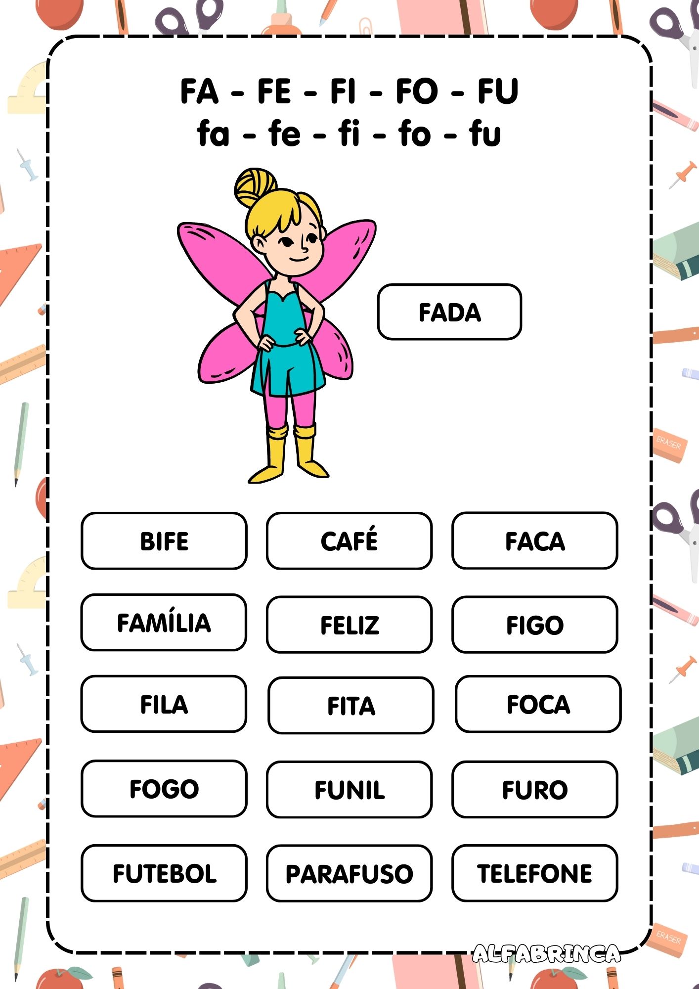 Atividades para trabalhar sílabas simples: FA FE FI FO FU - Prontas ...