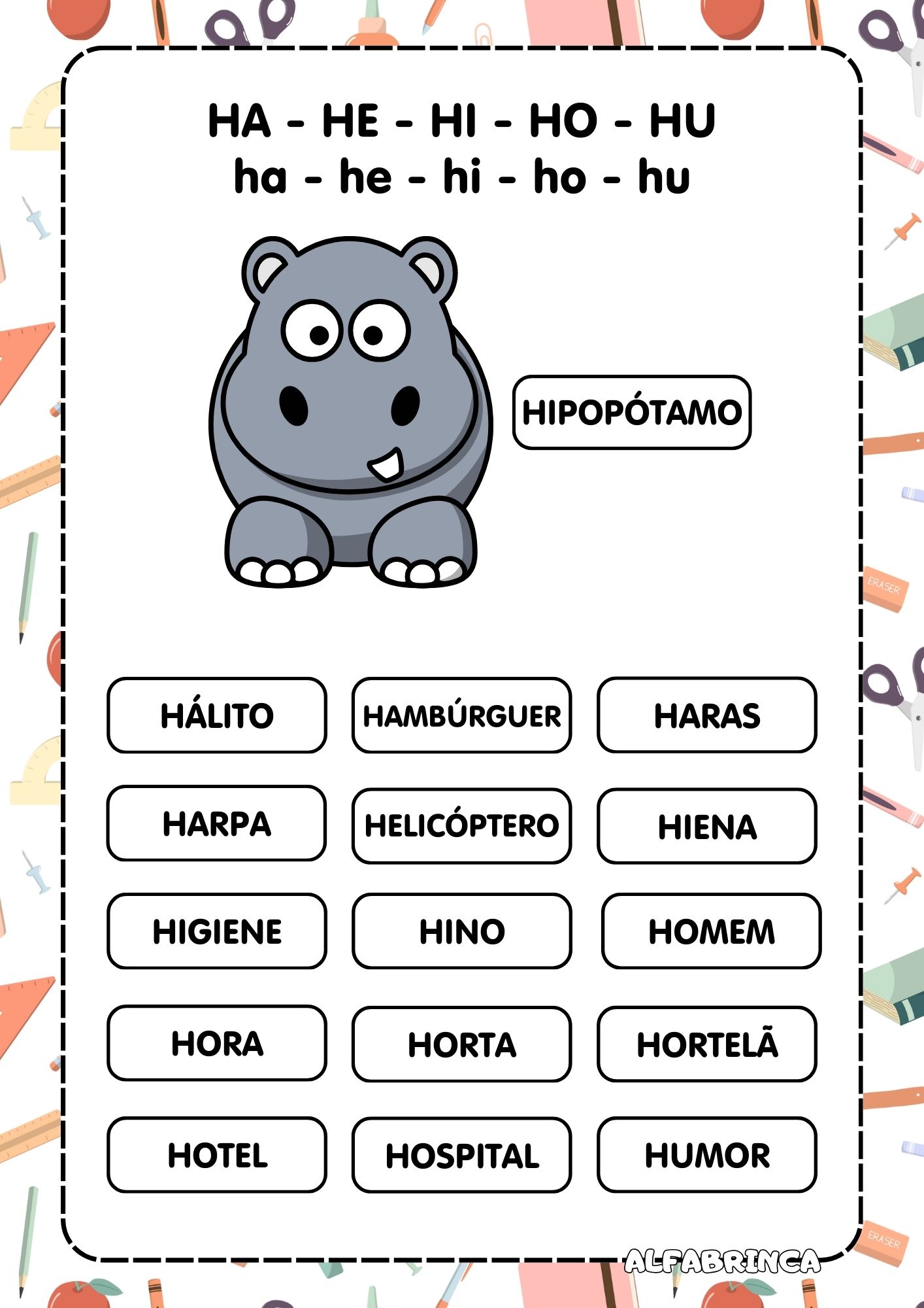 Ha He Hi Ho Hu - Atividades para imprimir - Alfabrinca