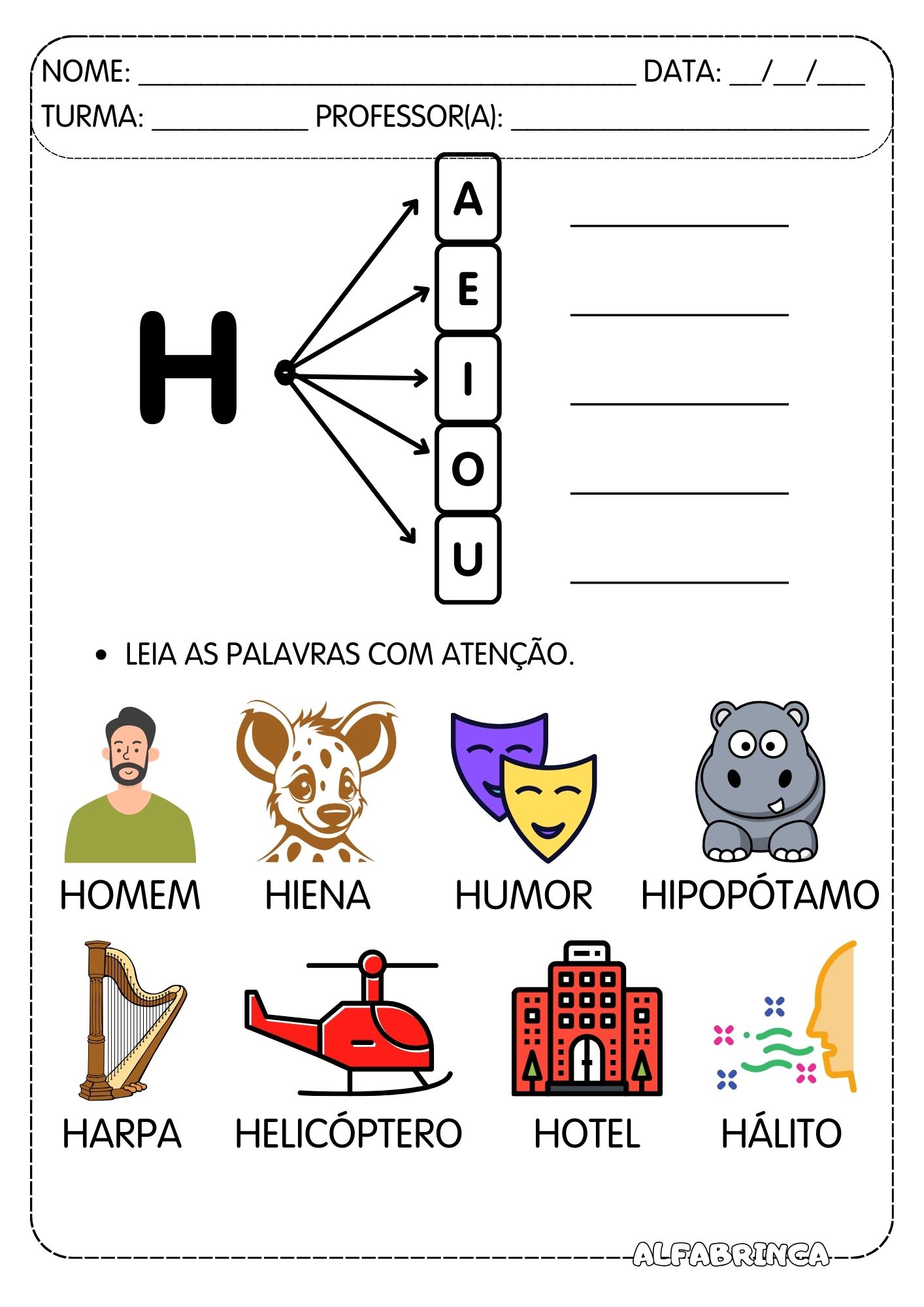 Ha He Hi Ho Hu - Atividades para imprimir - Alfabrinca
