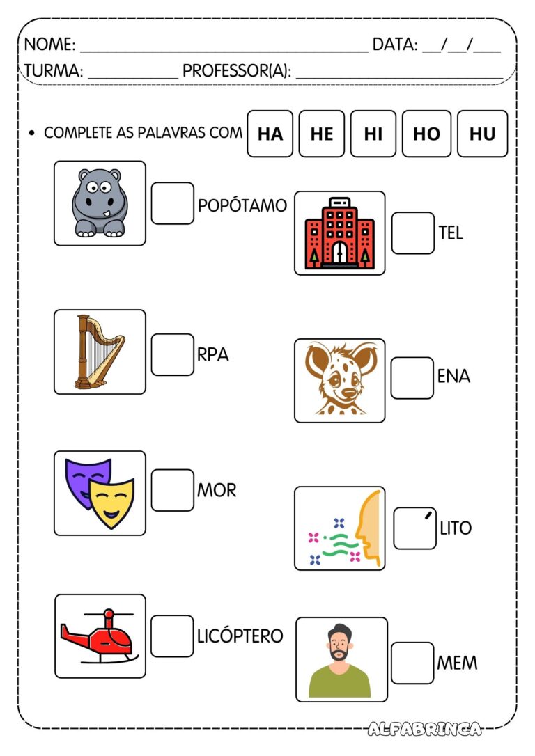 Ha He Hi Ho Hu - Atividades para imprimir - Alfabrinca