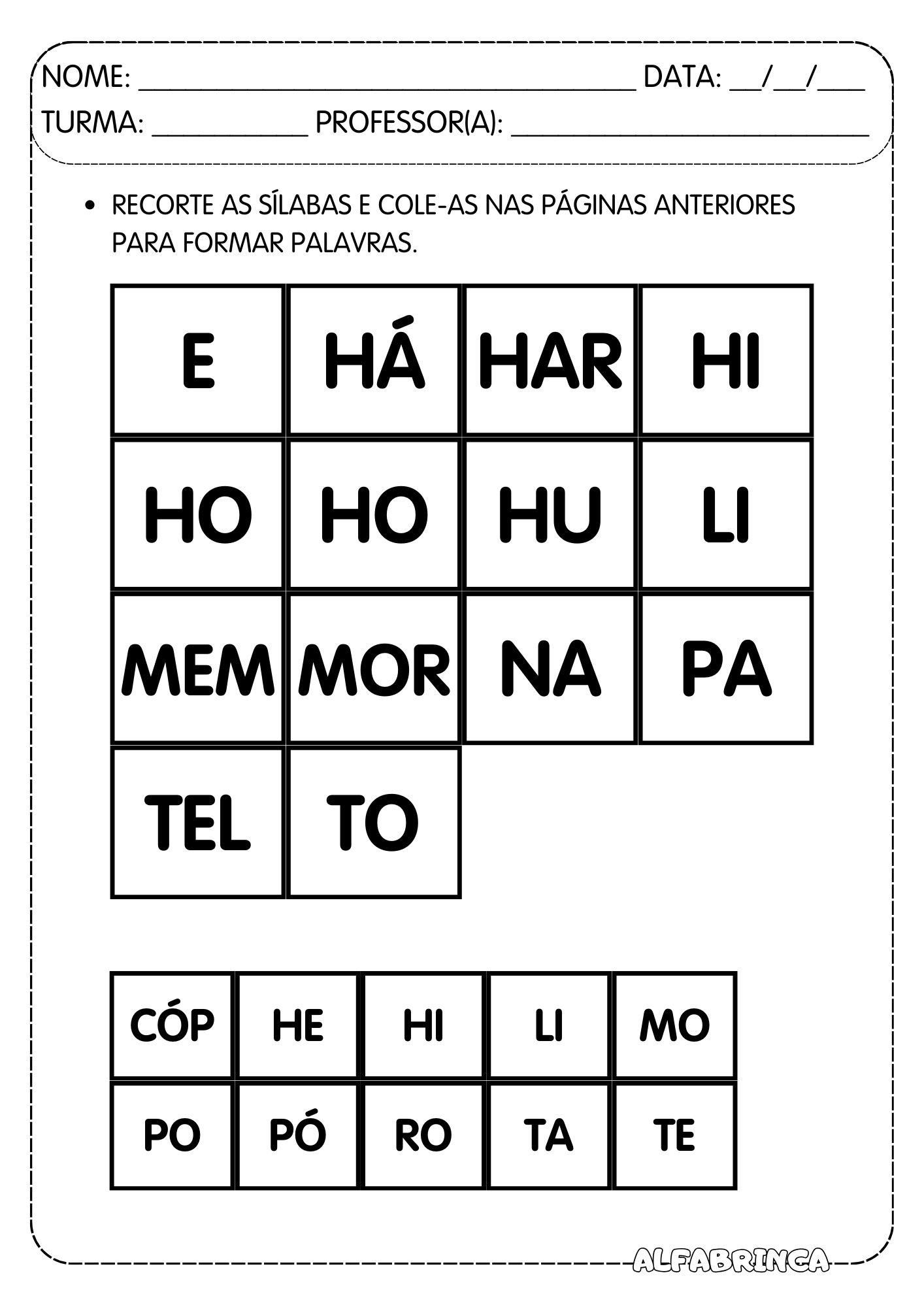 Ha He Hi Ho Hu - Atividades para imprimir - Alfabrinca