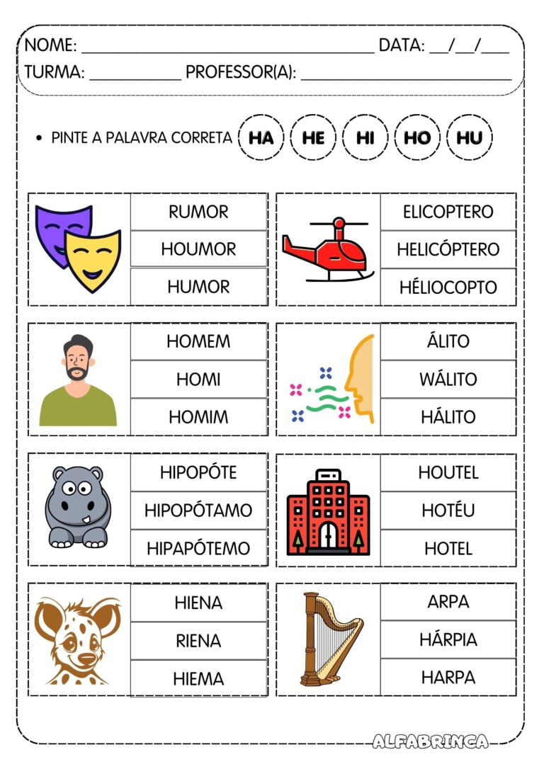 Ha He Hi Ho Hu - Atividades para imprimir - Alfabrinca