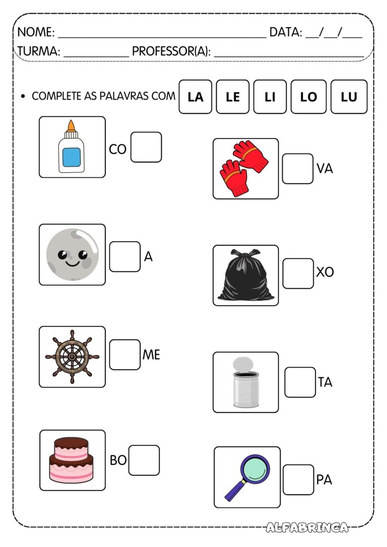Atividades para imprimir - La Le Li Lo Lu - Alfabrinca