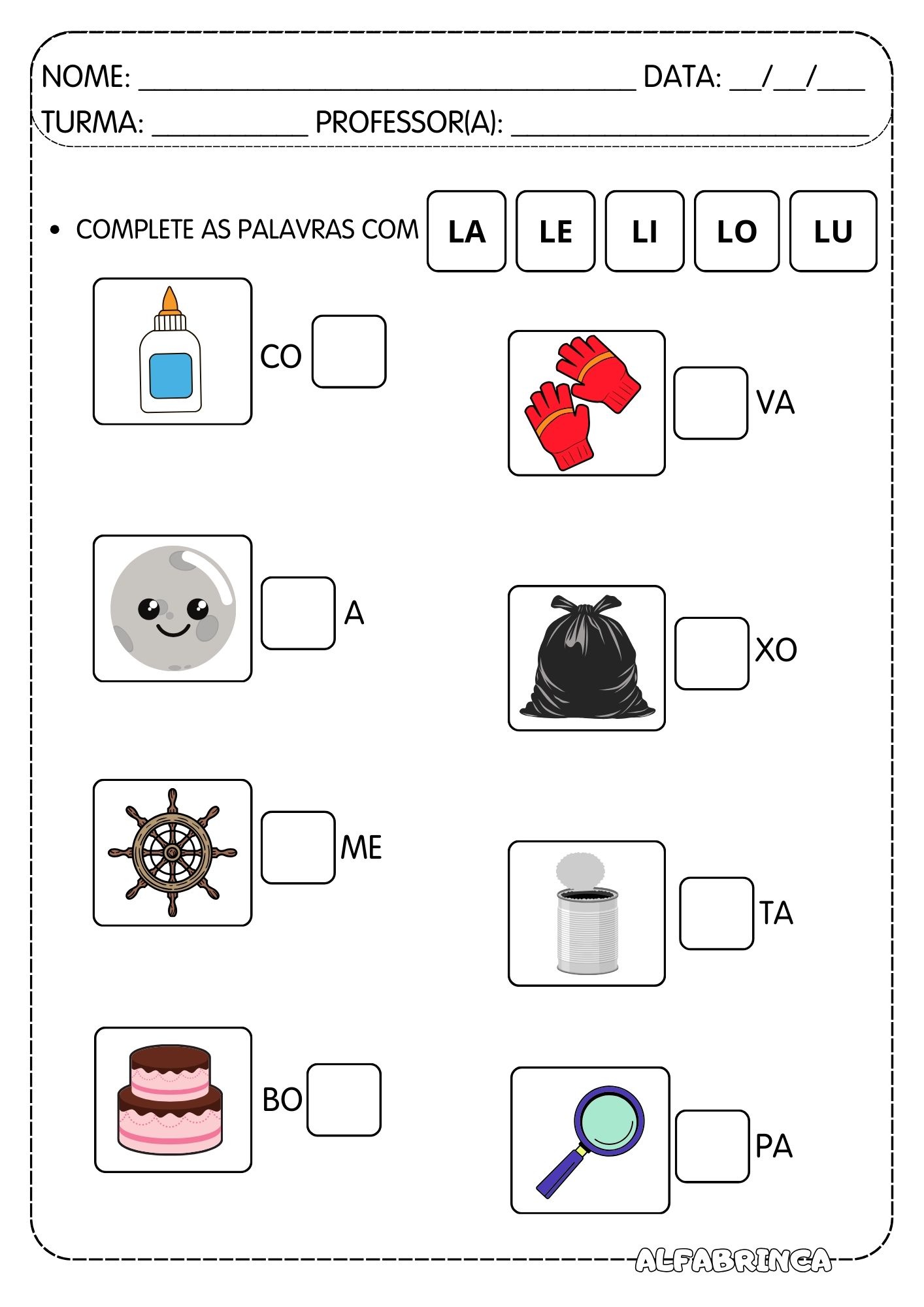 Atividades para imprimir - La Le Li Lo Lu - Alfabrinca