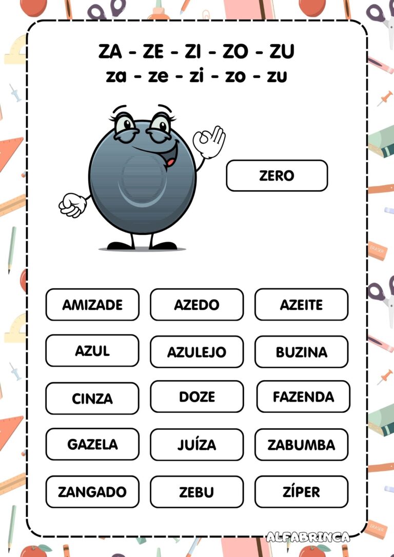 Atividades Za Ze Zi Zo Zu - Prontas para imprimir - Alfabrinca