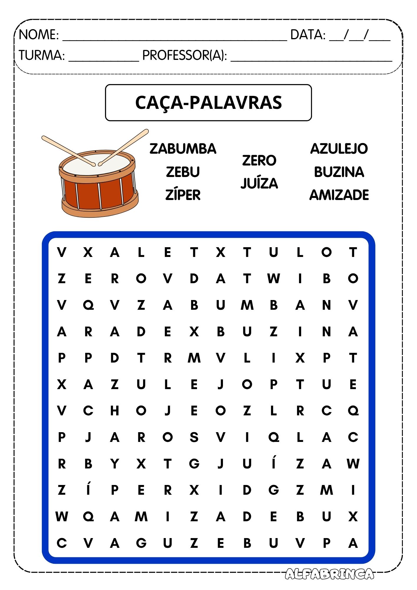 Atividades Za Ze Zi Zo Zu - Prontas para imprimir - Alfabrinca