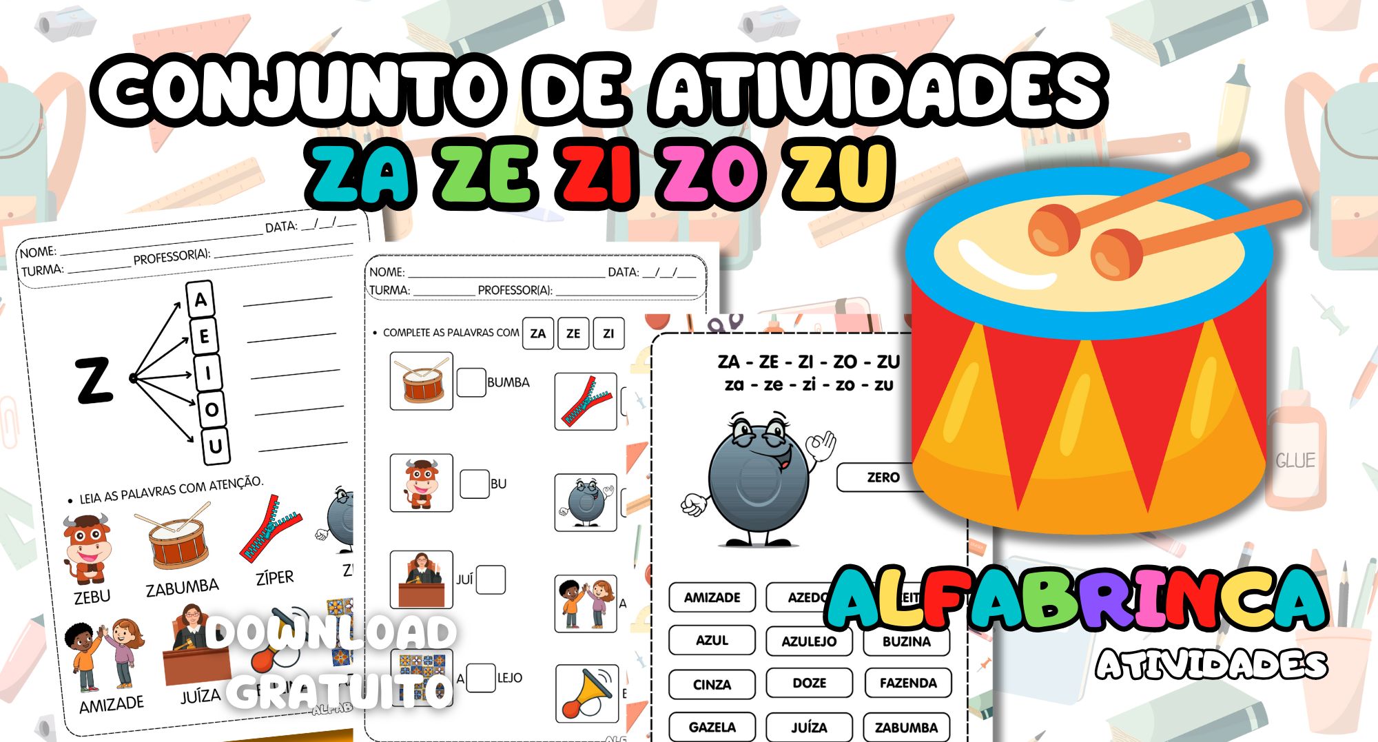 Atividades Za Ze Zi Zo Zu - Prontas para imprimir - Alfabrinca