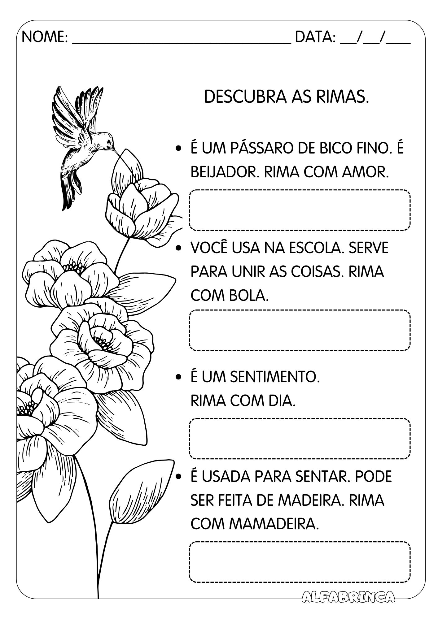 Rimas - Conjunto de atividades para imprimir - Alfabrinca