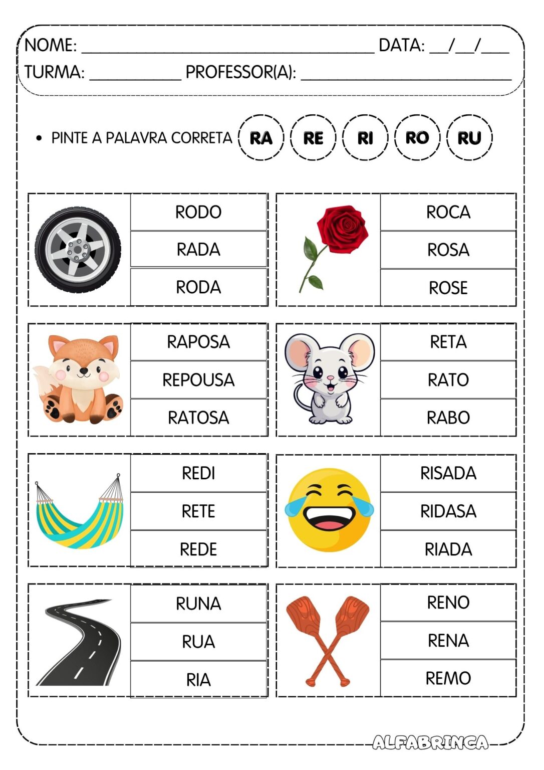Atividades Ra Re Ri Ro Ru - Atividades prontas para imprimir - Família ...